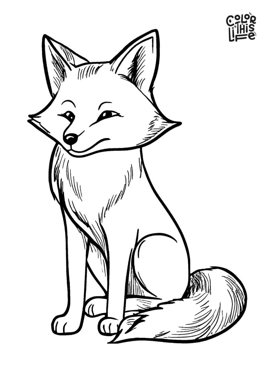 Cute red fox coloring page simple - Color This Life