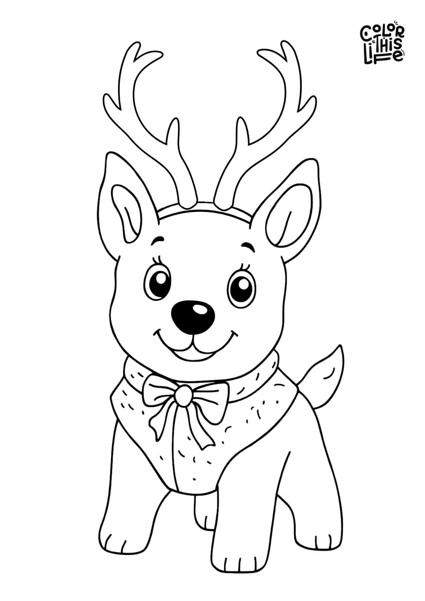 Cute reindeer dog Christmas coloring page - Color This Life