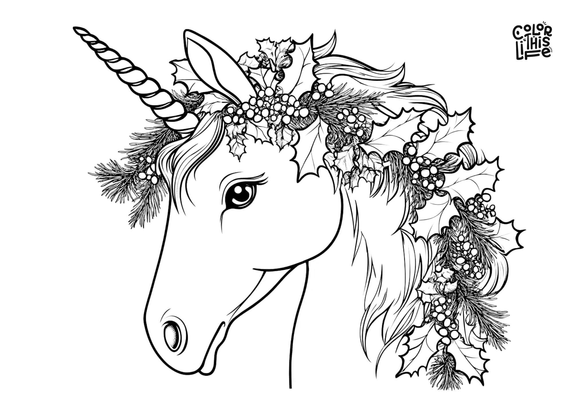 Christmas Unicorn Coloring Pages (Free Printable)