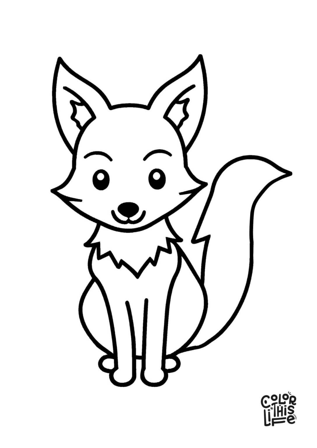 Easy cute baby fox coloring page - Color This Life