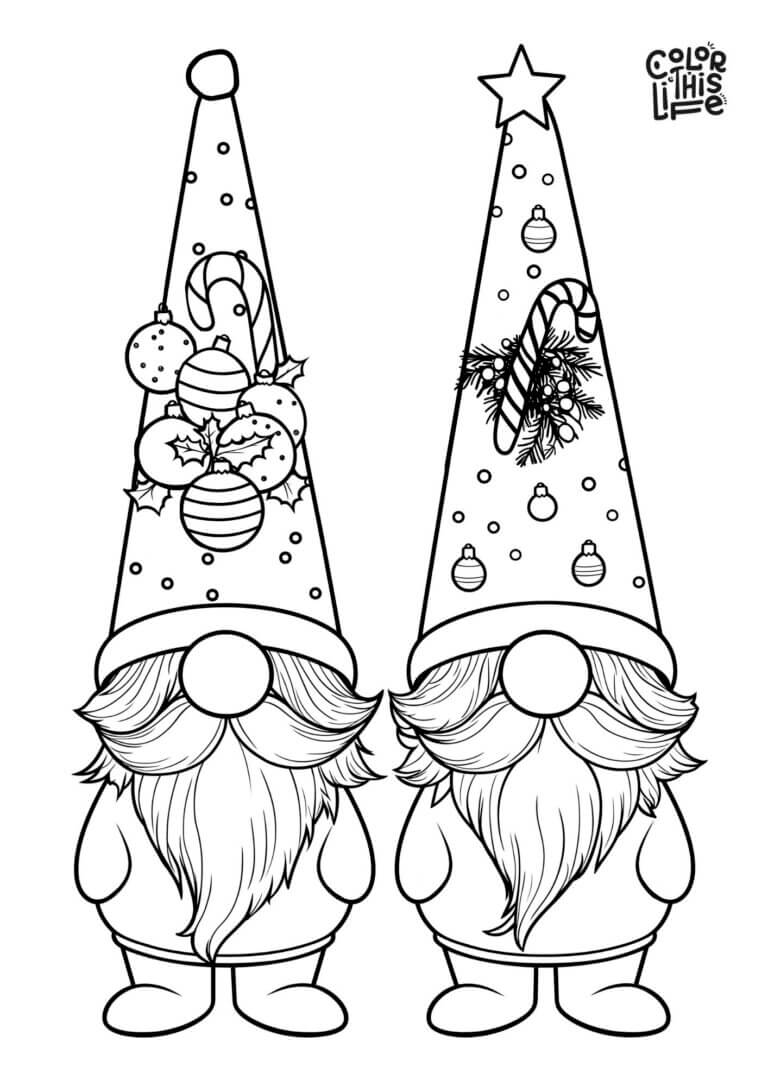 Christmas Gnome Coloring Pages (Free Printable)