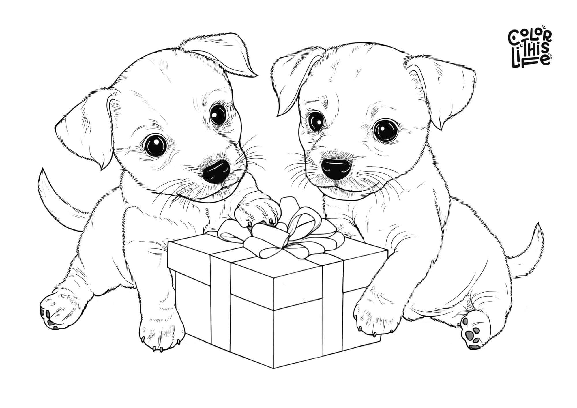 Christmas Puppy Coloring Pages (Free Printable)