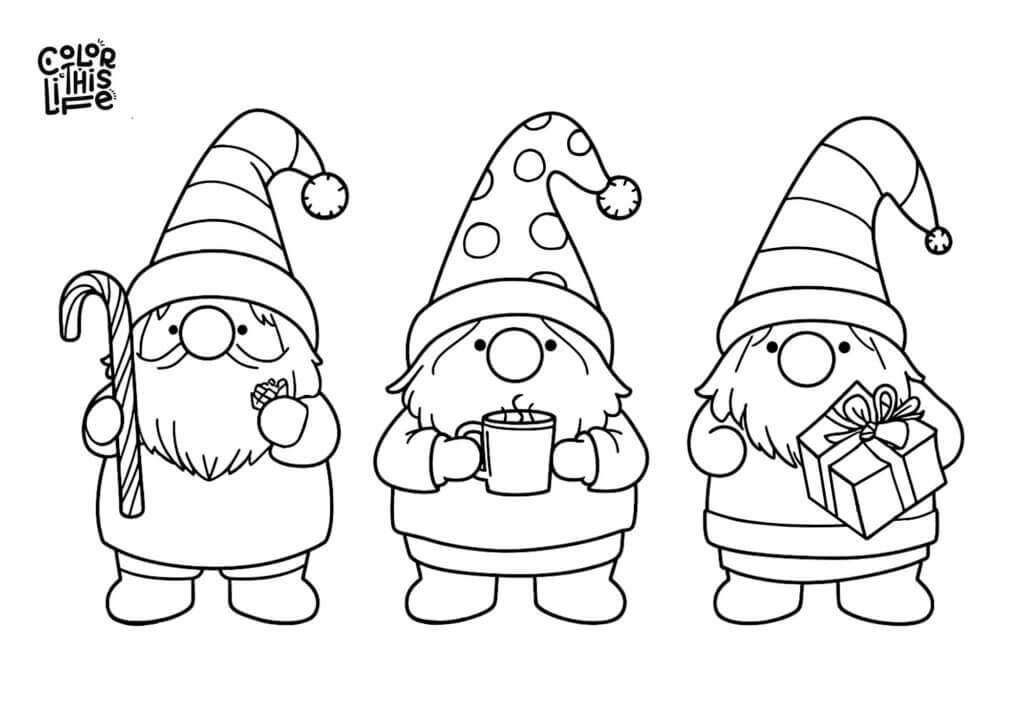Christmas Gnome Coloring Pages (Free Printable)