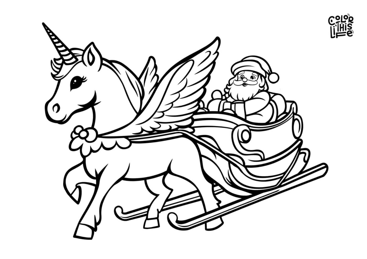 Christmas Unicorn Coloring Pages (Free Printable)