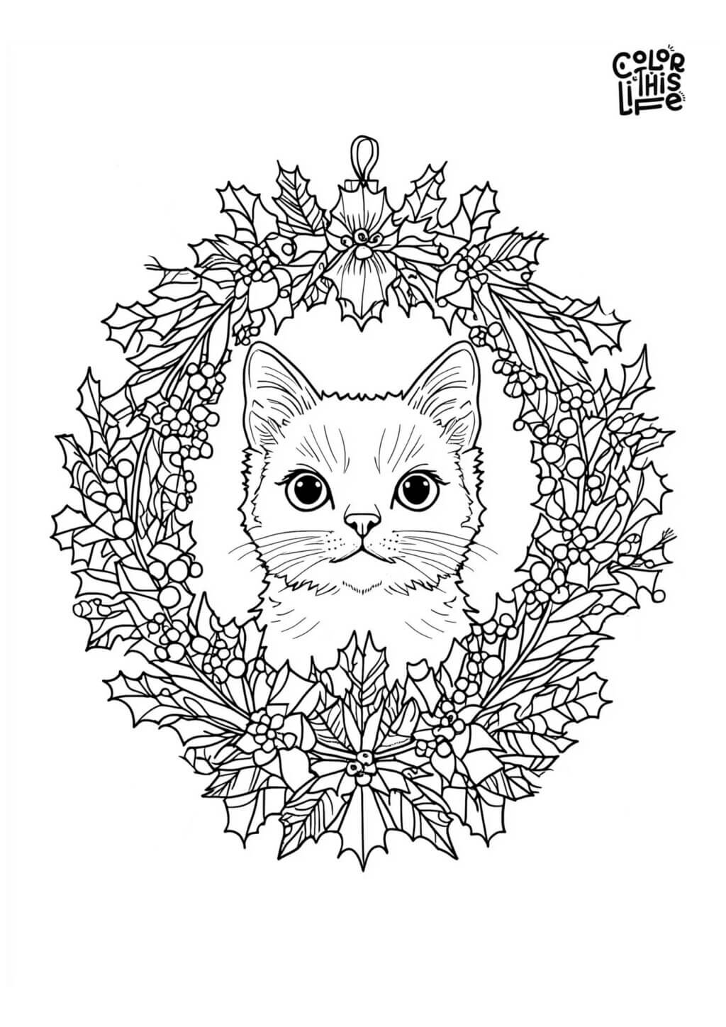 Christmas Cat Coloring Pages (Free Printable)