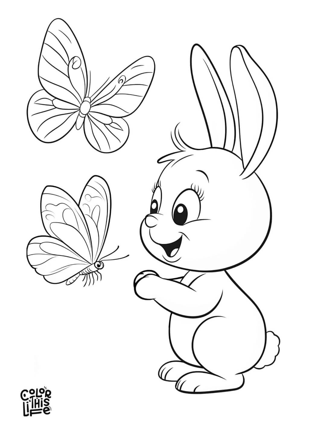 Spring bunny coloring page free printable - Color This Life