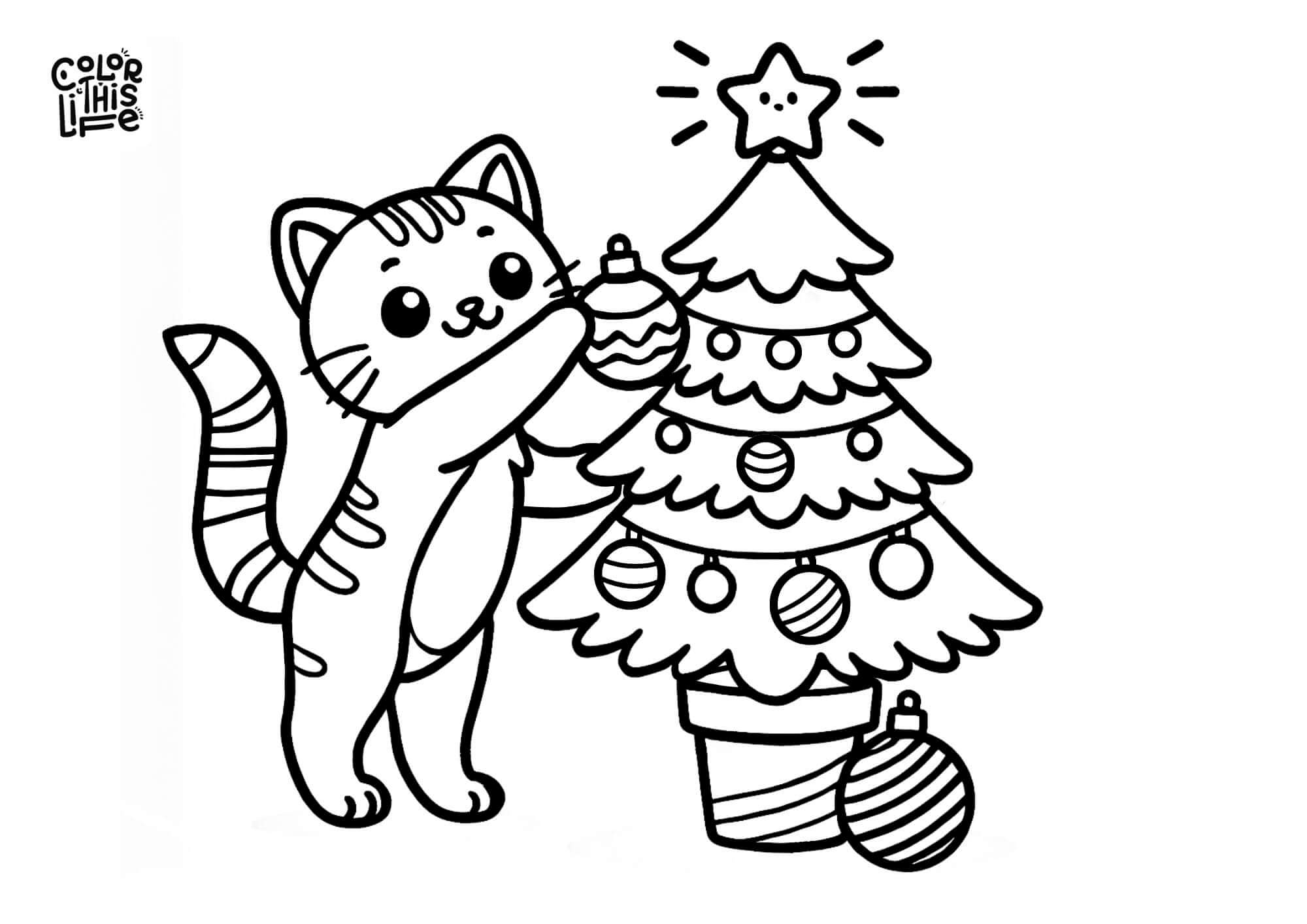 Christmas Cat Coloring Pages (Free Printable)