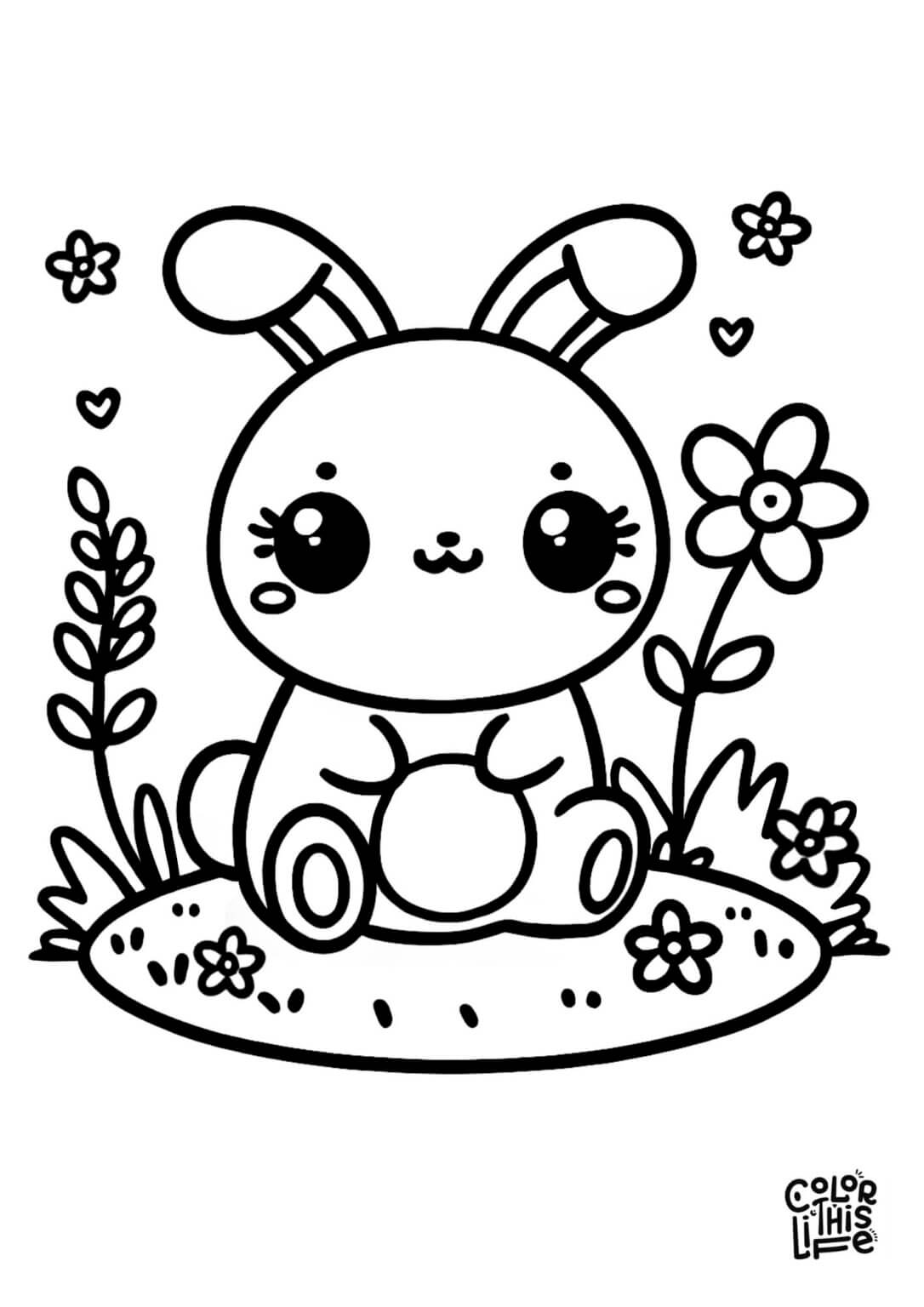 Spring bunny coloring page free printable - Color This Life