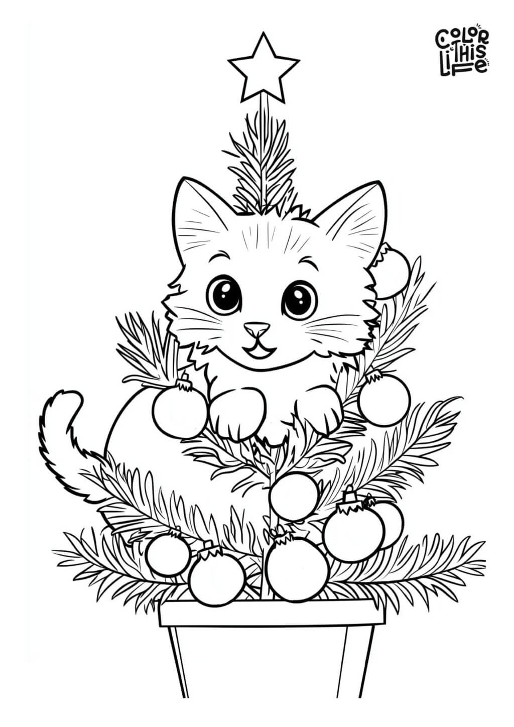Christmas Cat Coloring Pages (Free Printable)