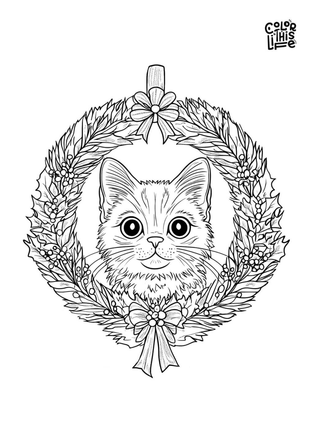 Christmas Cat Coloring Pages (Free Printable)