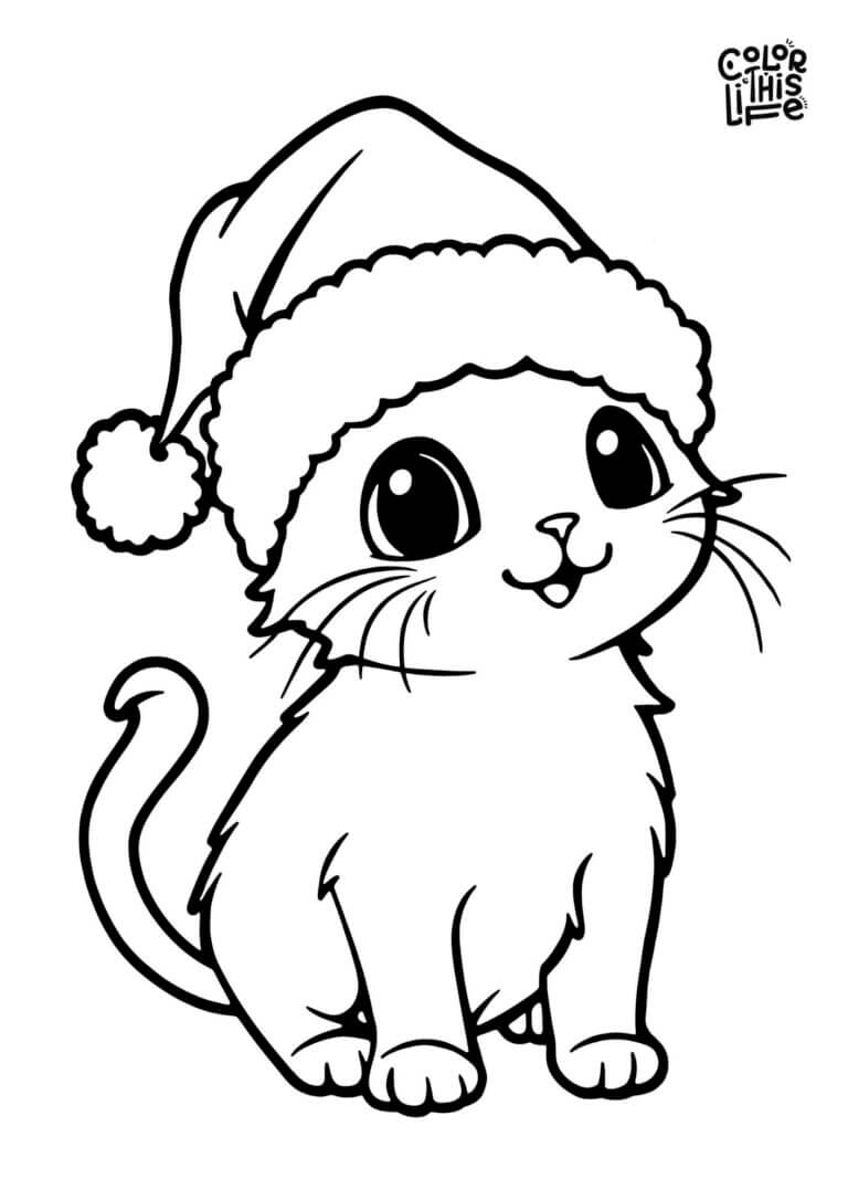 Christmas Cat Coloring Pages (Free Printable)