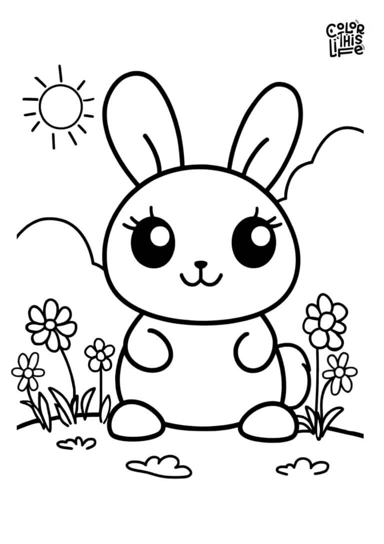 Spring bunny coloring page free printable - Color This Life