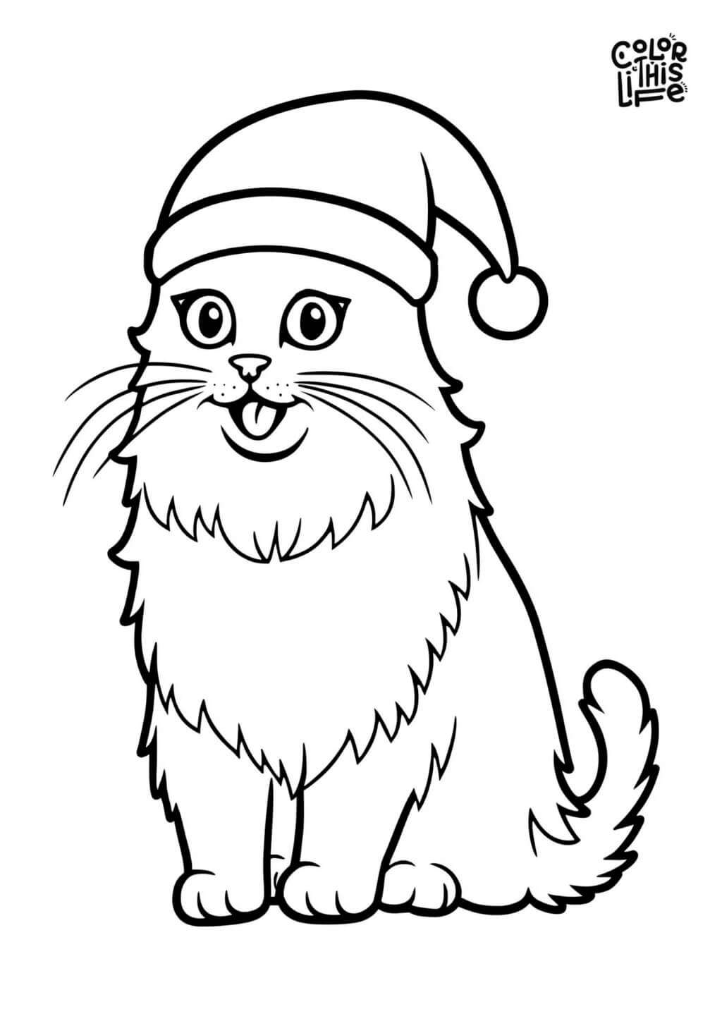 Christmas Cat Coloring Pages (Free Printable)