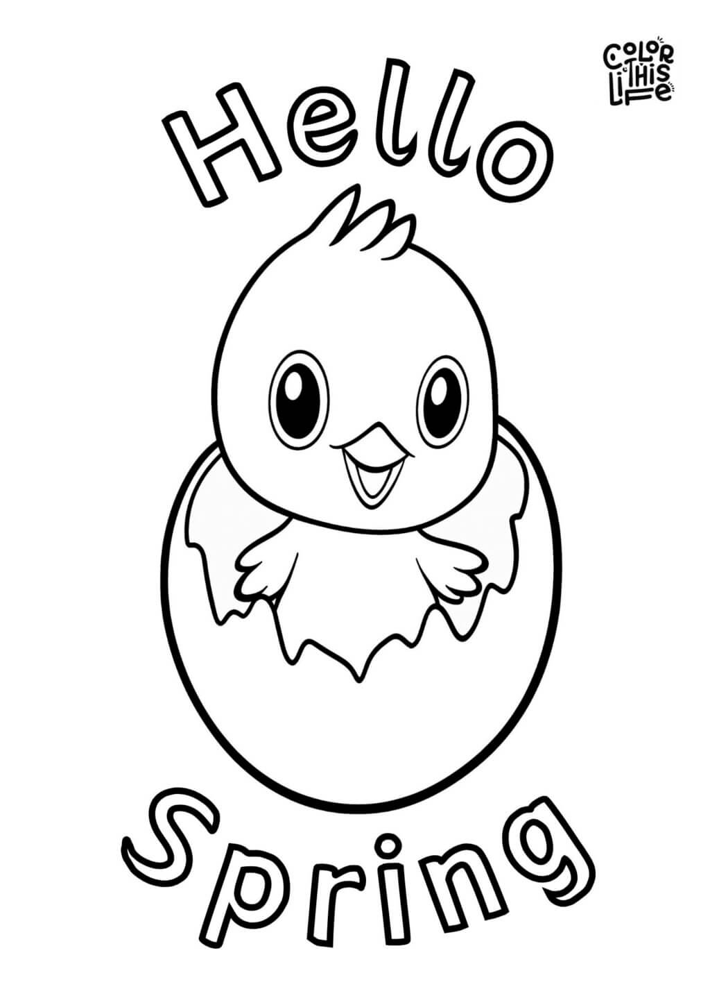 Hello Spring coloring page for kids - Color This Life