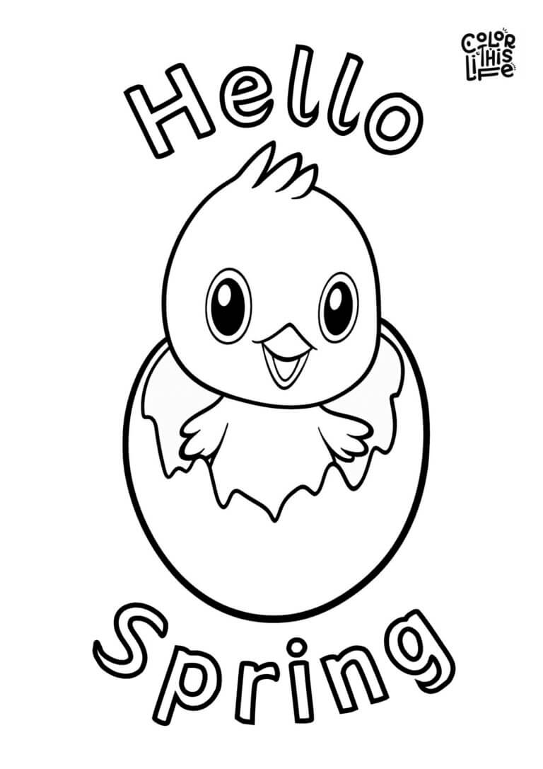 Hello Spring coloring page for kids - Color This Life