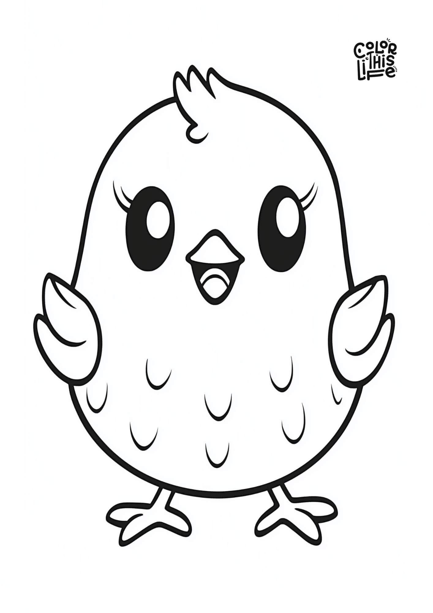 Easy kawaii cute chick coloring page for kids - Color This Life
