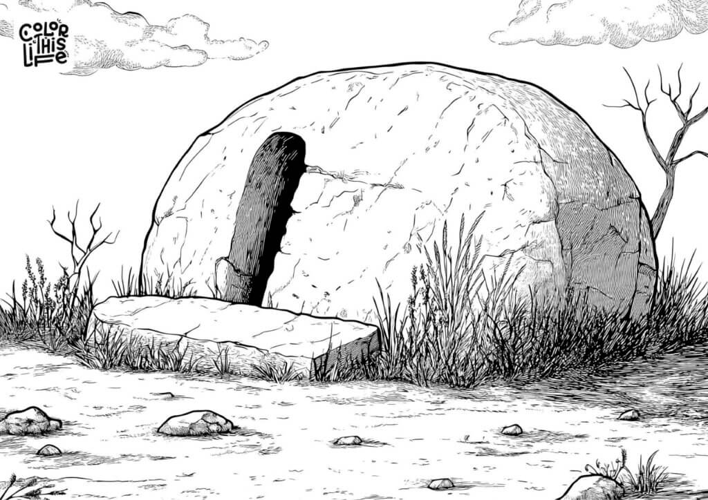 Free Easter coloring sheet with empty tomb - Color This Life