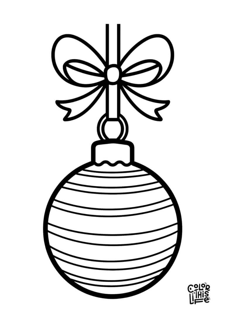 Simple striped Christmas ornament coloring page