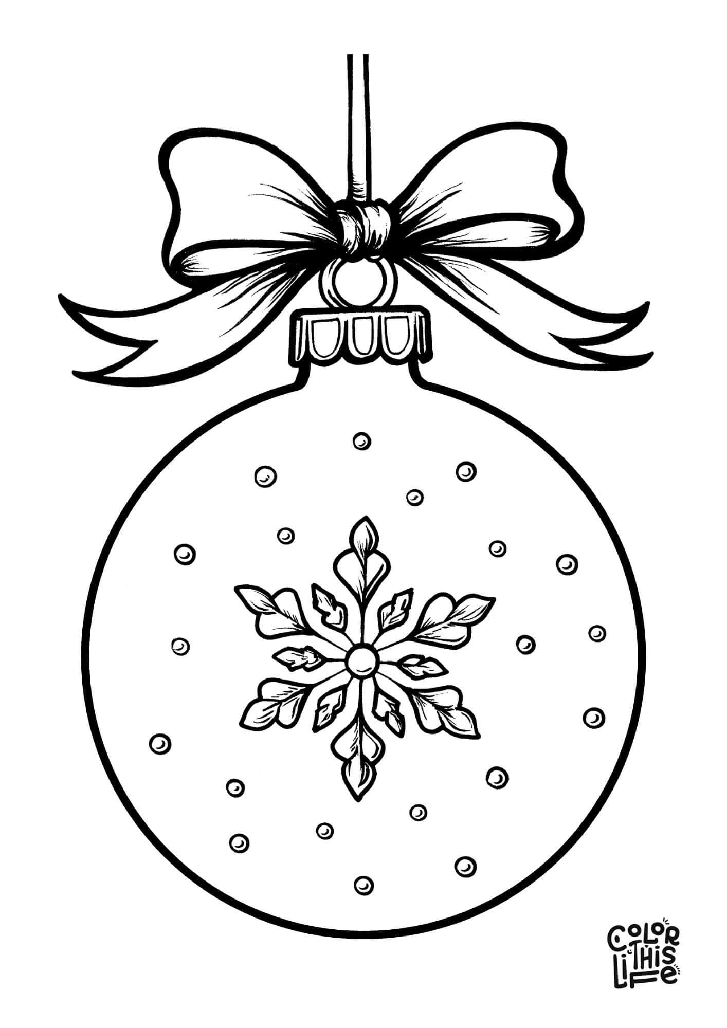 Snowflake Christmas ornament coloring page printable